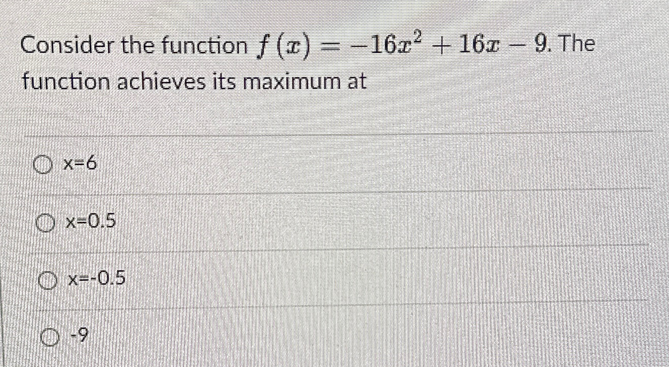 Solved Consider the function f(x)=-16x2+16x-9. ﻿The function | Chegg.com