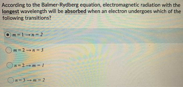 Solved According to the Balmer-Rydberg equation, | Chegg.com