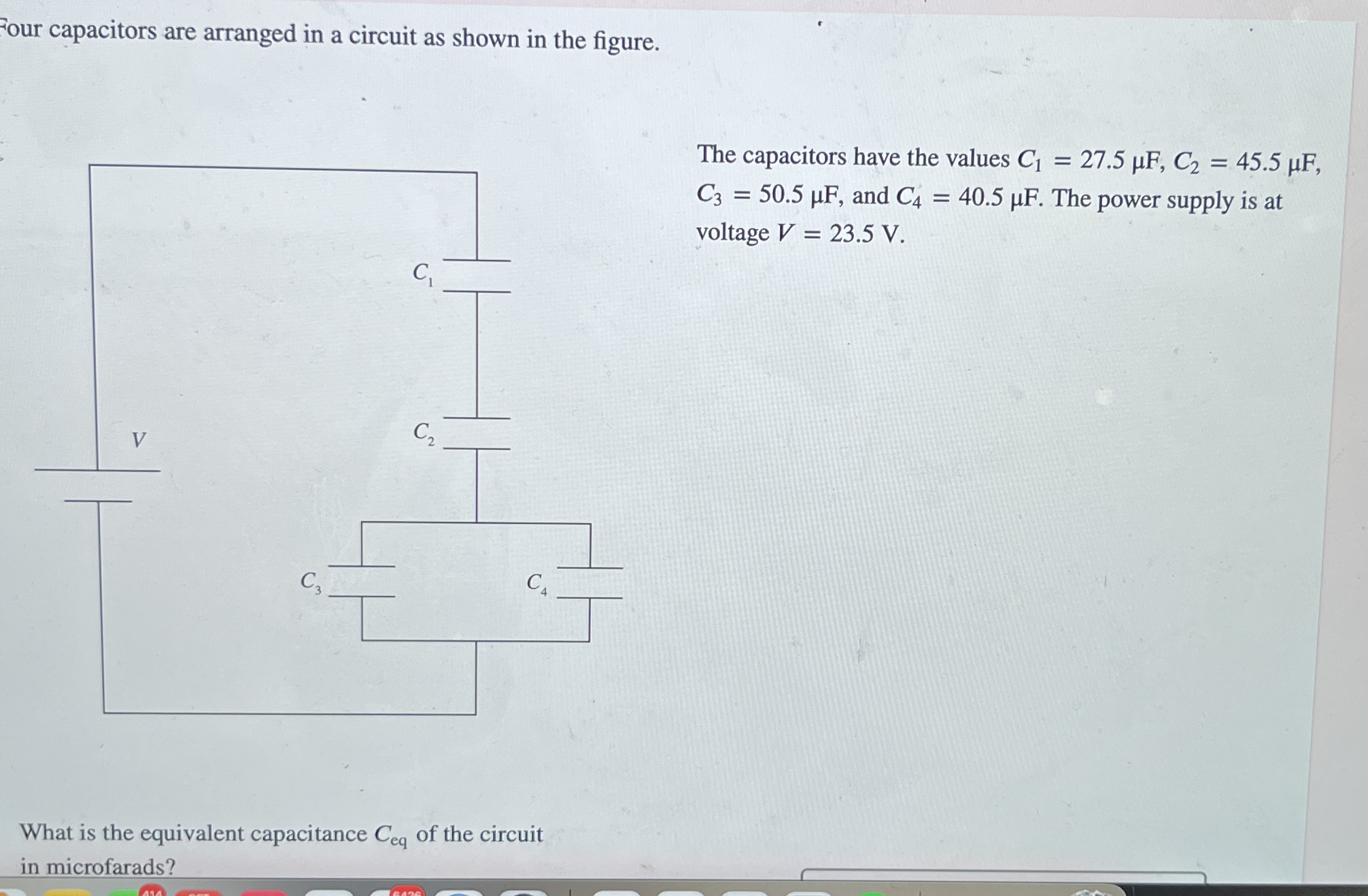 Solved Four capacitors are arranged in a circuit as shown in | Chegg.com