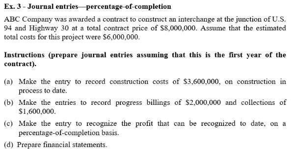 Solved Ex. 3 - ﻿Journal entries - | Chegg.com