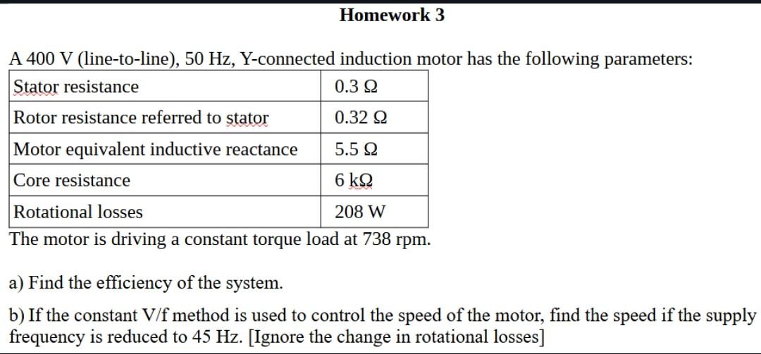 Solved A 400V (line-to-line), 50Hz, ﻿Y-connected induction | Chegg.com