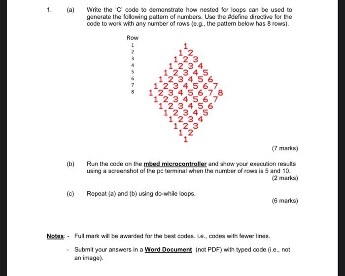 Solved 1. (a) Write the ' C ' code to demonstrate how nested | Chegg.com