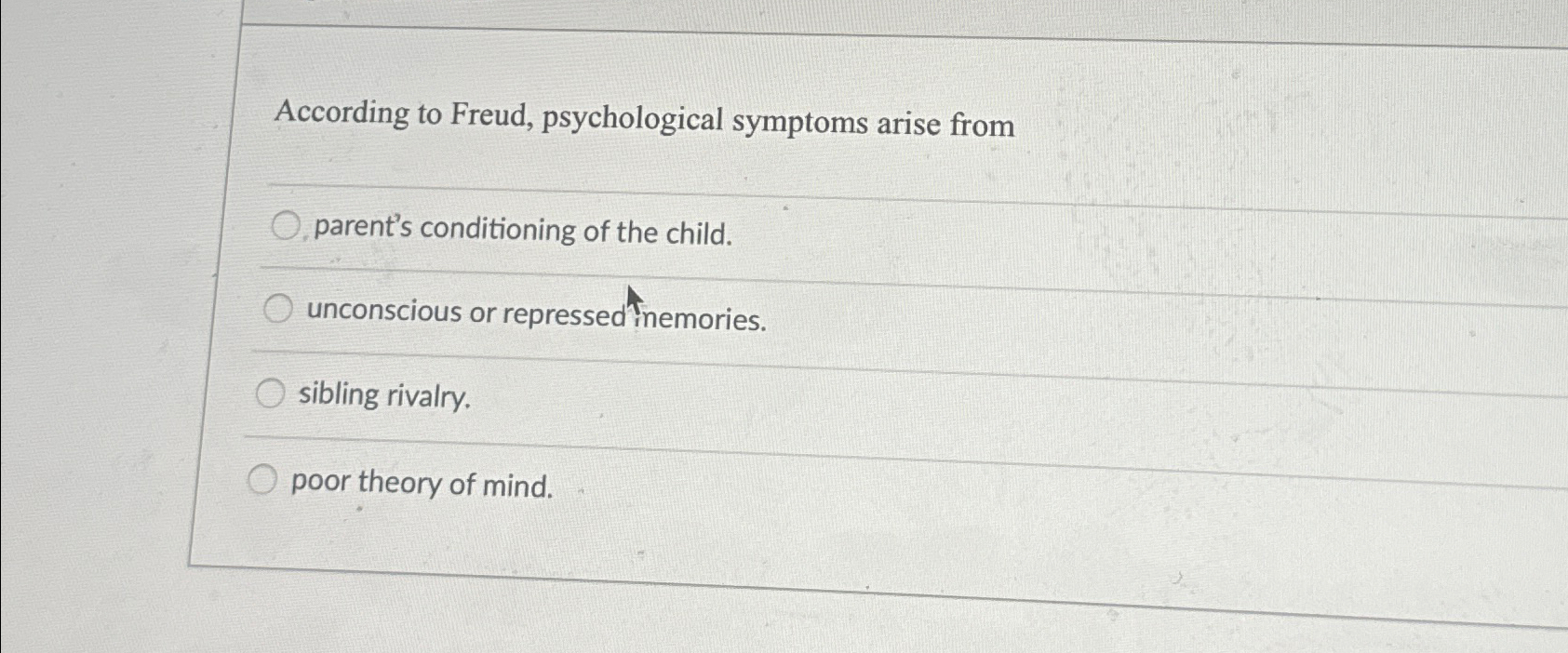 Solved According to Freud, psychological symptoms arise | Chegg.com