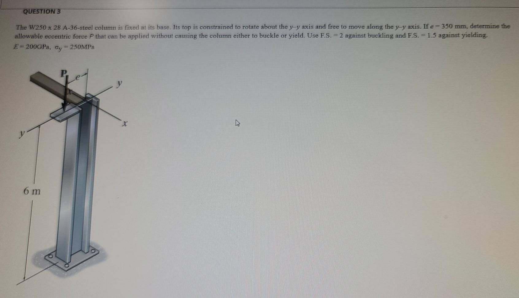 Solved QUESTION 3 The W250 x 28 A-36-steel column is fixed | Chegg.com