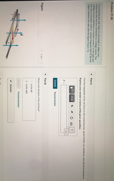 Solved Problem 27.65 A conducting bar with mass m and length | Chegg.com
