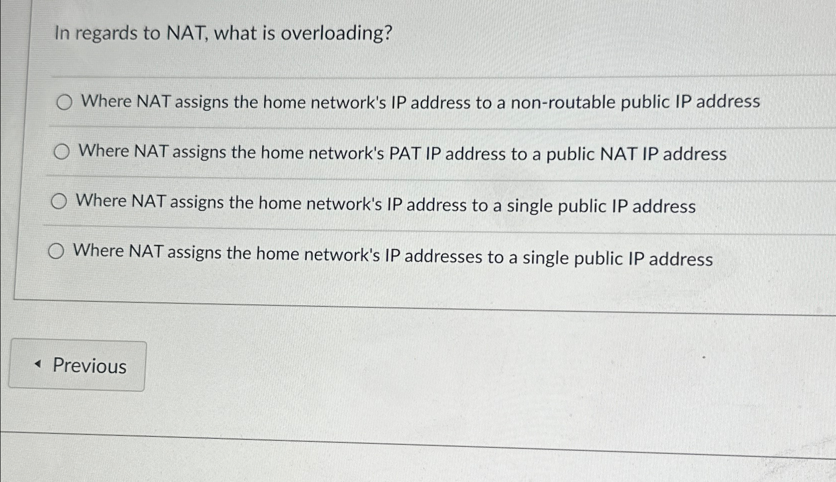 Solved In regards to NAT, what is overloading?Where NAT | Chegg.com