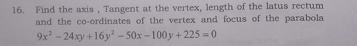 Solved Find the axis, Tangent at the vertex, length of the | Chegg.com
