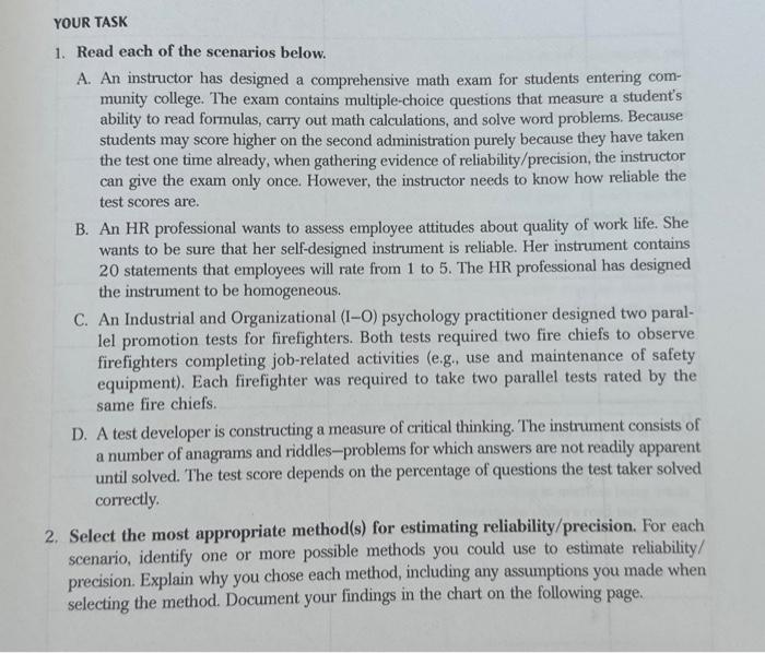Solved 1. Read each of the scenarios below. A. An instructor | Chegg.com