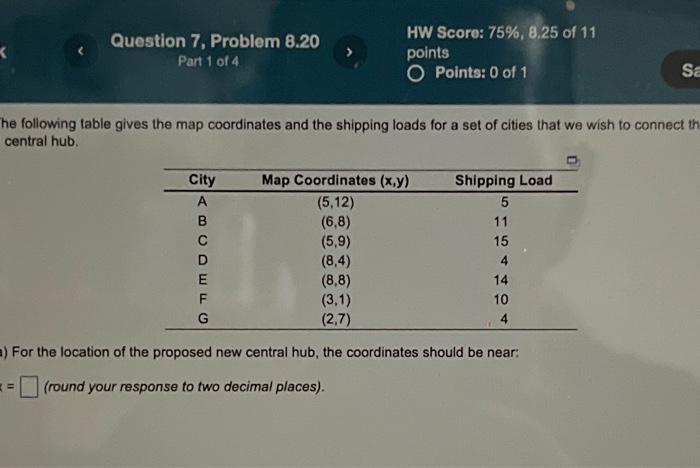 Solved he following table gives the map coordinates and the | Chegg.com