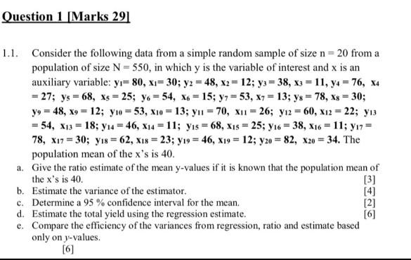 Solved 1. Consider the following data from a simple random | Chegg.com