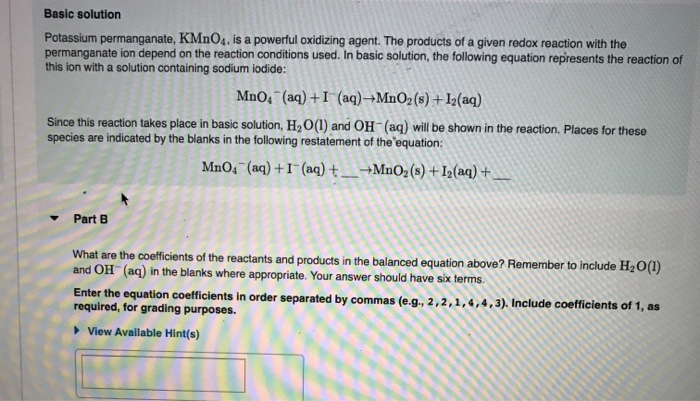 Solved Basic solution Potassium permanganate, KMnO4, is a | Chegg.com