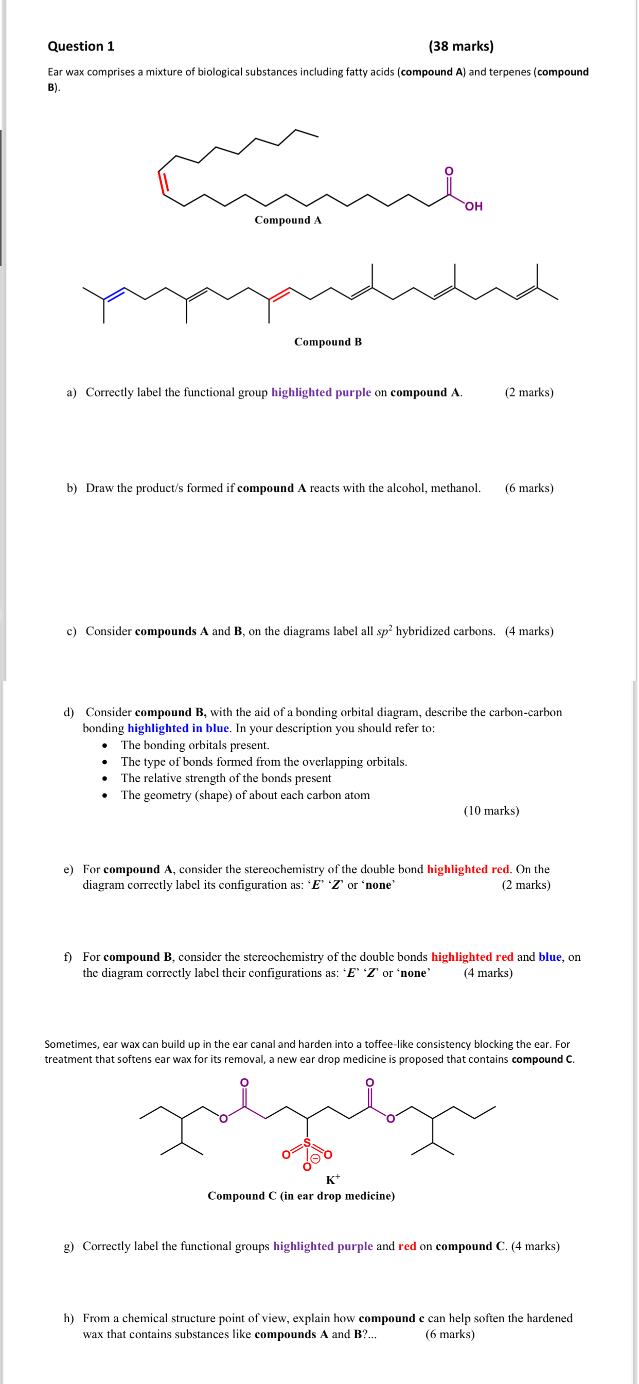 Solved a) ﻿Correctly label the functional group highlighted | Chegg.com