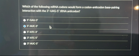Solved Which of the following mRNA codons would form a | Chegg.com