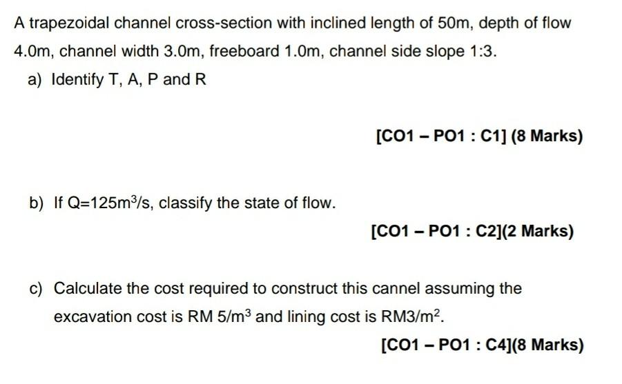 Solved A trapezoidal channel cross-section with inclined | Chegg.com