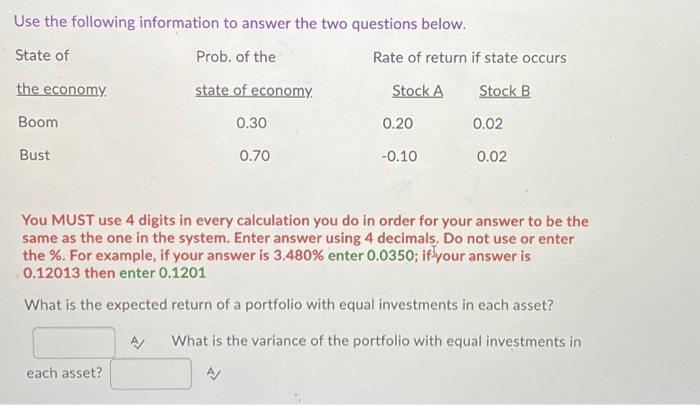 Solved Both Assets B And C Plot On The Sml Asset B Has A
