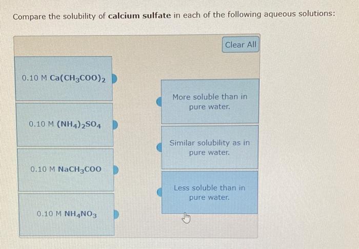 Solved Compare the solubility of calcium sulfate in each of | Chegg.com