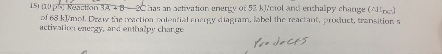 Solved (10 ﻿pts) ﻿Reaction 3A B-2C ﻿has an activation energy | Chegg.com