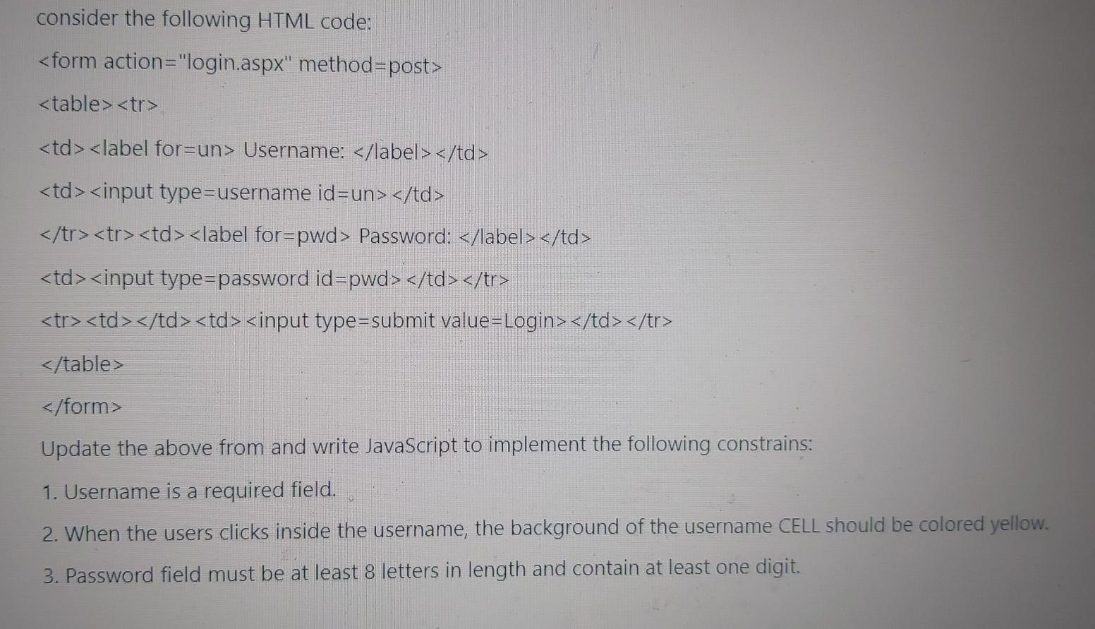 Solved consider the following HTML code: