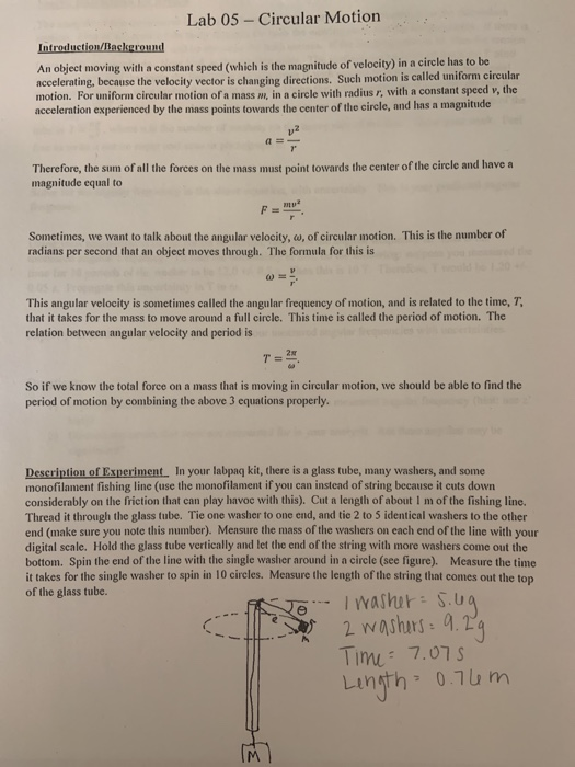 Lab 05 - Circular Motion : Introduction liceerd An | Chegg.com