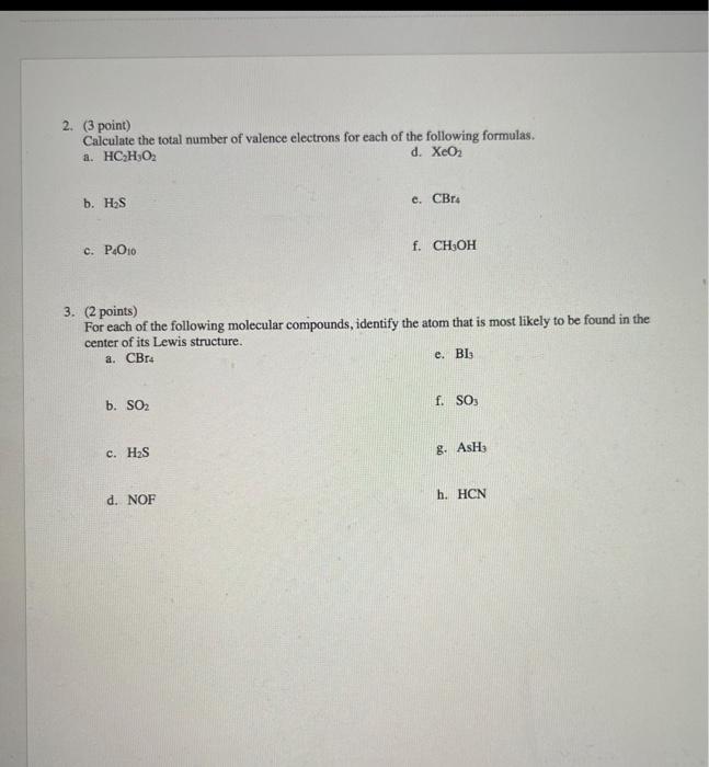 Solved 2. ( 3 point ) Calculate the total number of valence | Chegg.com