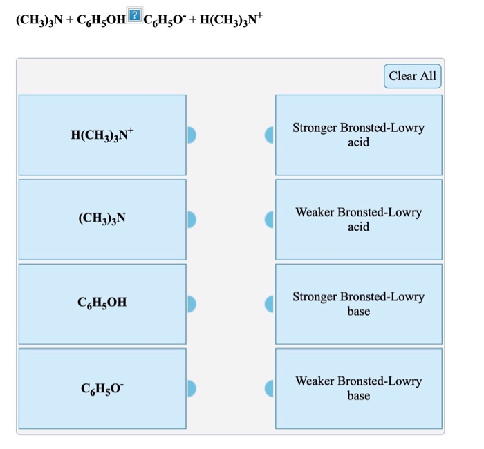 Solved (CH3)3N + CH3OH CH30° + H(CH3)2N+ Clear All H(CH3)3N | Chegg.com