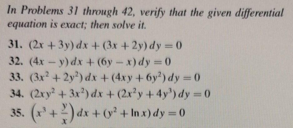 Solved In Problems 31 through 42, verify that the given | Chegg.com