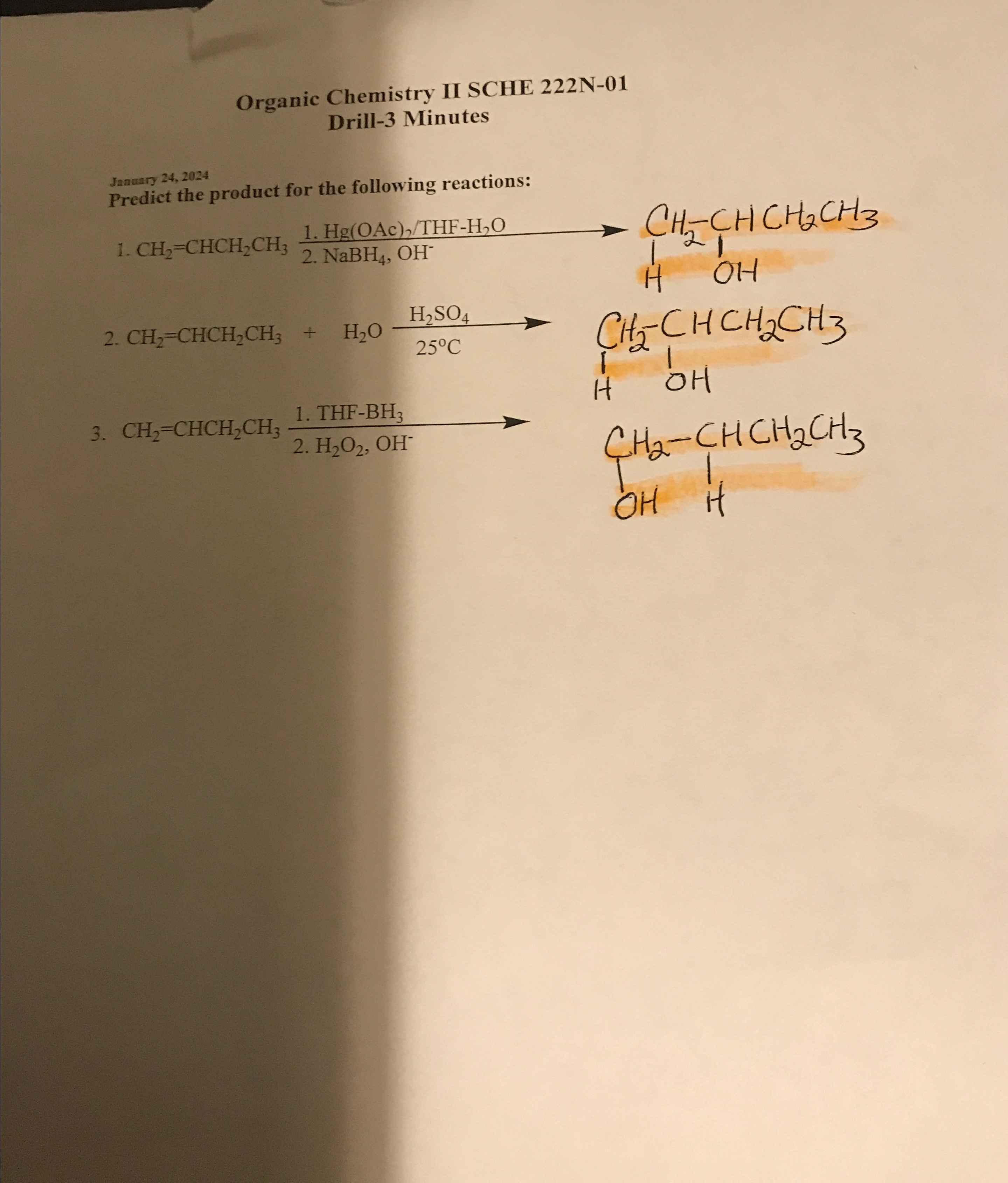 Solved Organic Chemistry II SCHE 222N-01Drill-3 | Chegg.com