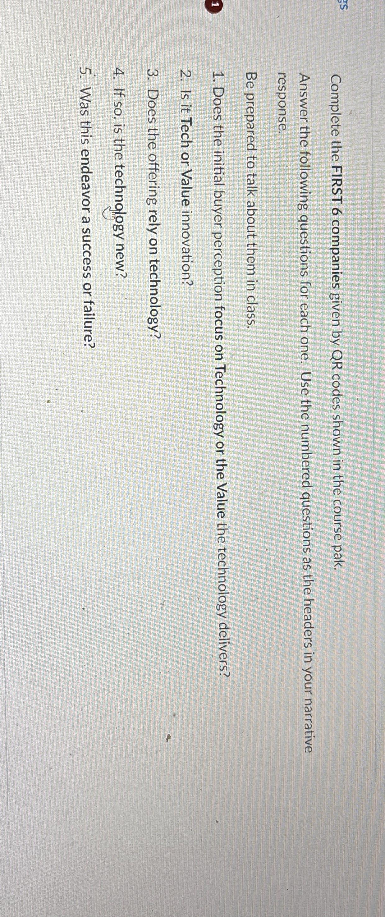Solved Complete the FIRST 6 ﻿companies given by QR codes | Chegg.com