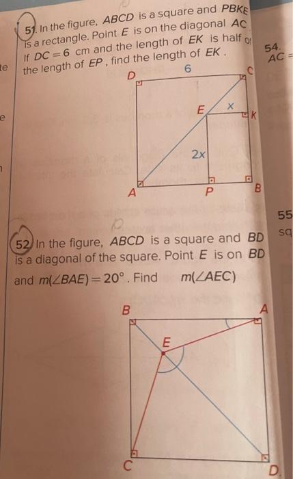 Solved 53. In the given figure, ABCD is a square AED is an | Chegg.com