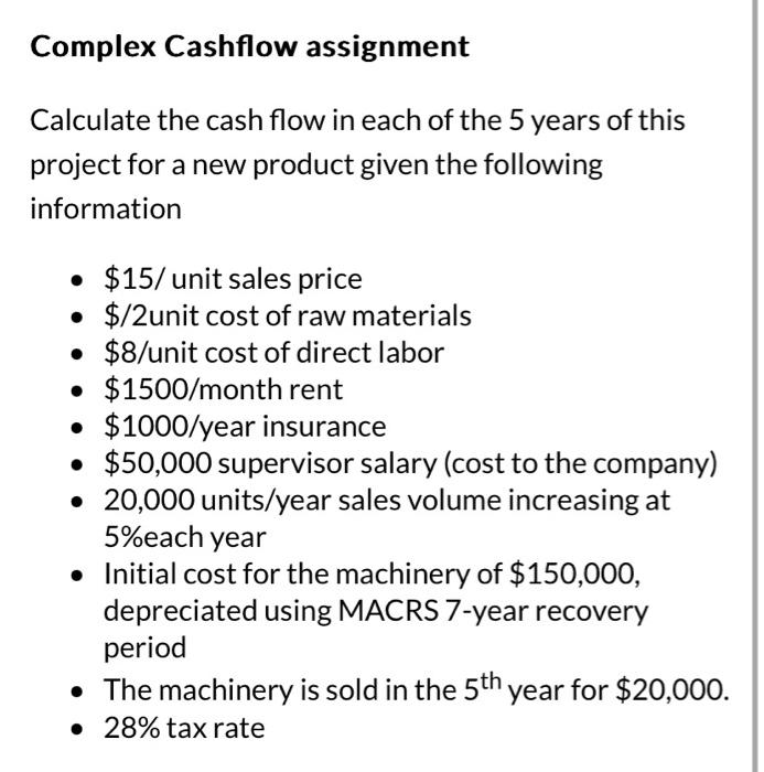 Solved Complex Cashflow assignment Calculate the cash flow | Chegg.com