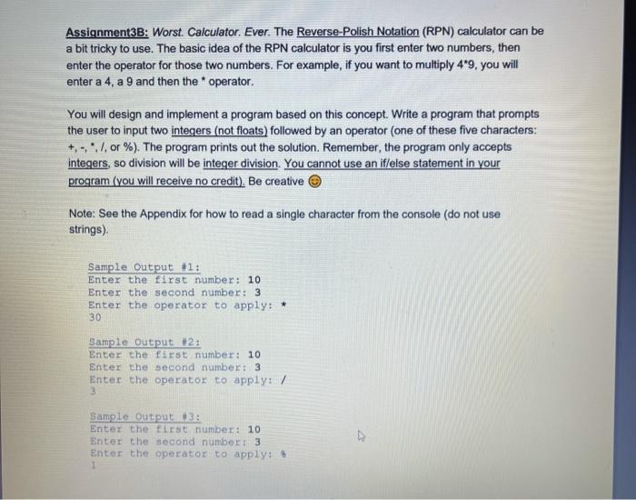 Solved Assignment3B: Worst. Calculator. Ever. The | Chegg.com