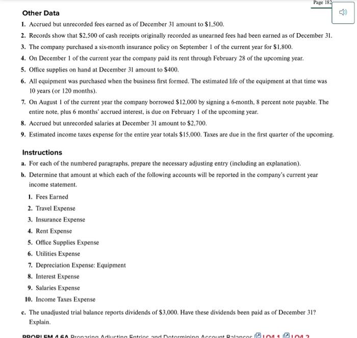 PROBLEM 4.5A Preparing Adjusting Entries and | Chegg.com