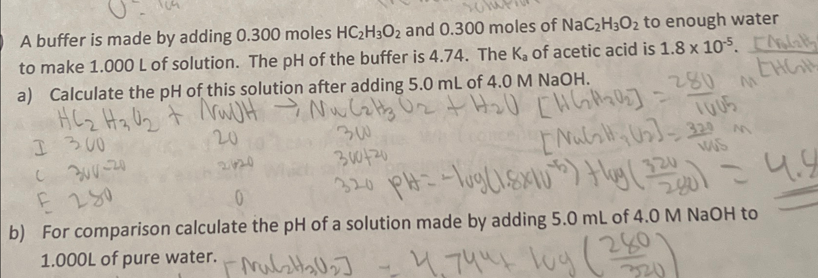 Solved A buffer is made by adding 0.300 ﻿moles HC2H3O2 ﻿and | Chegg.com