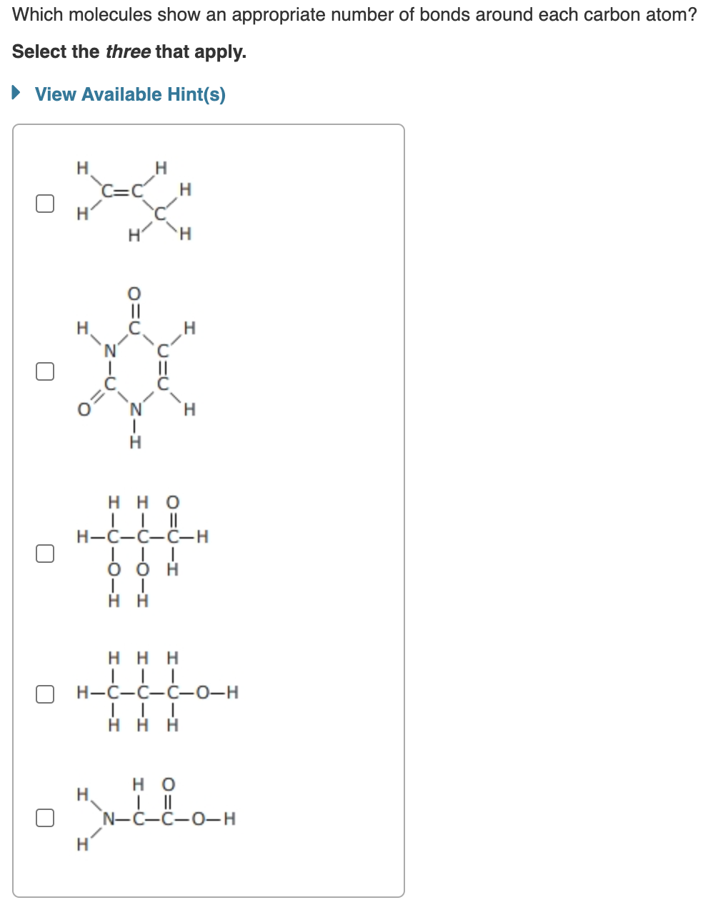 Solved Which molecules show an appropriate number of bonds | Chegg.com