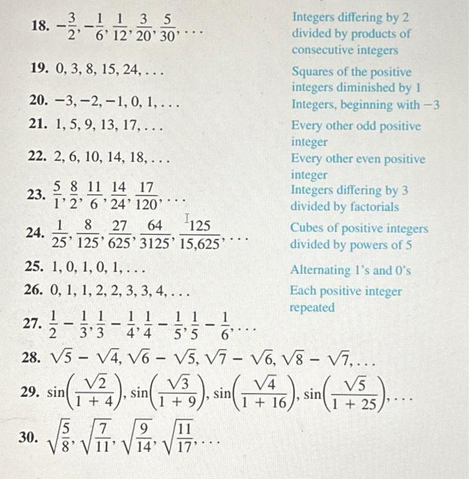 Solved 18. −23,−61,121,203,305,… 19. 0,3,8,15,24,… 20. | Chegg.com