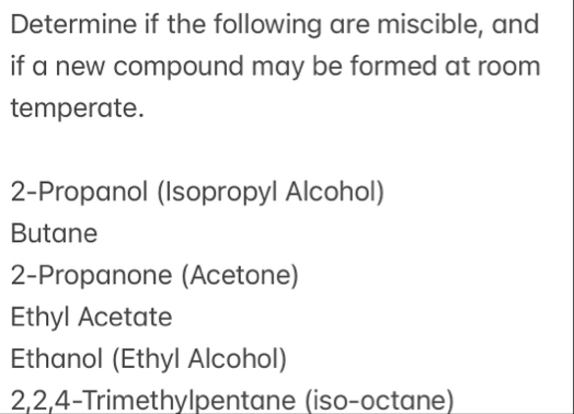 Solved Determine if the following are miscible, and if a new | Chegg.com