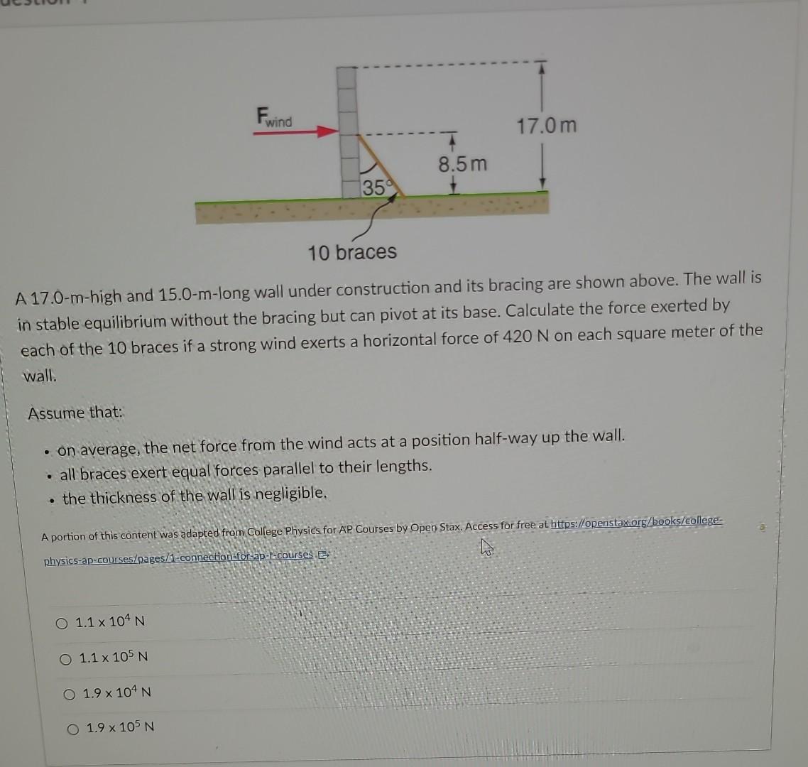Solved 17.0-m-high and 15.0-m-long wall under construction | Chegg.com