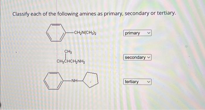 Solved Classify each of the following amines as primary, | Chegg.com