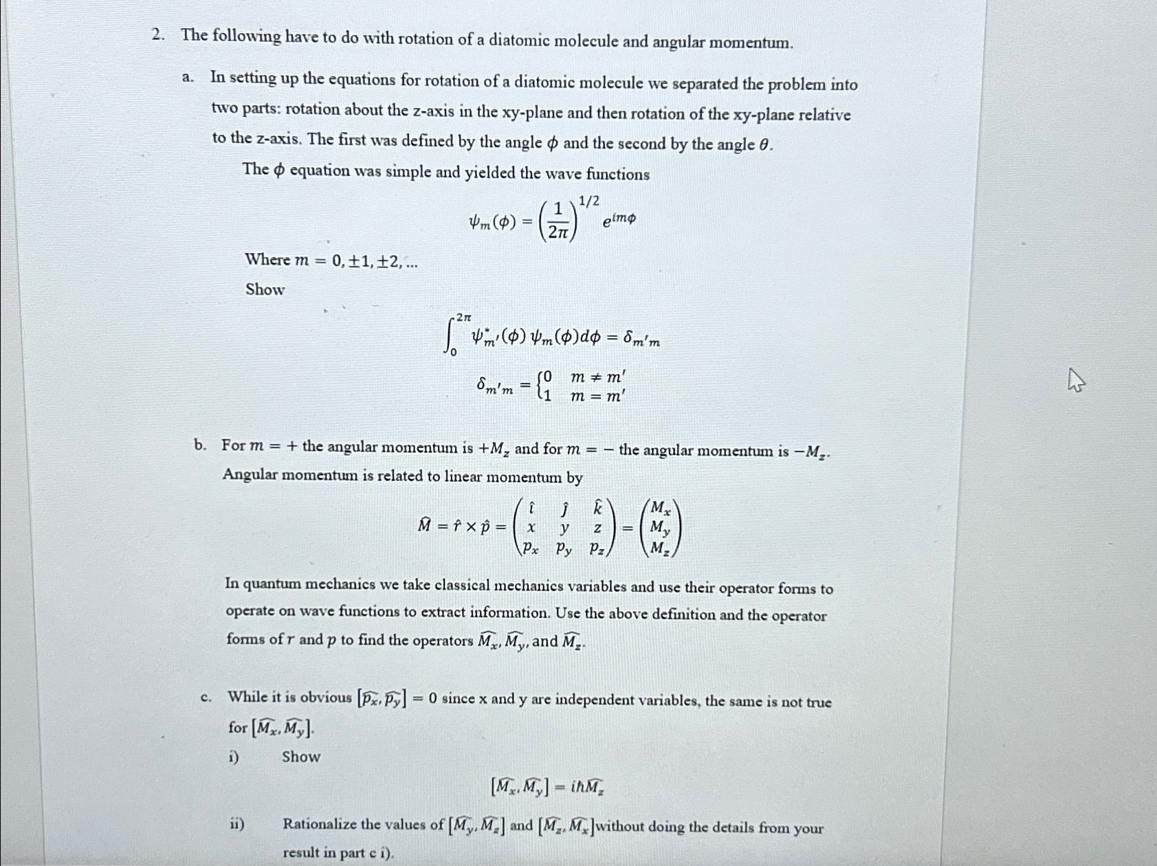 Solved The following have to do with rotation of a diatomic | Chegg.com