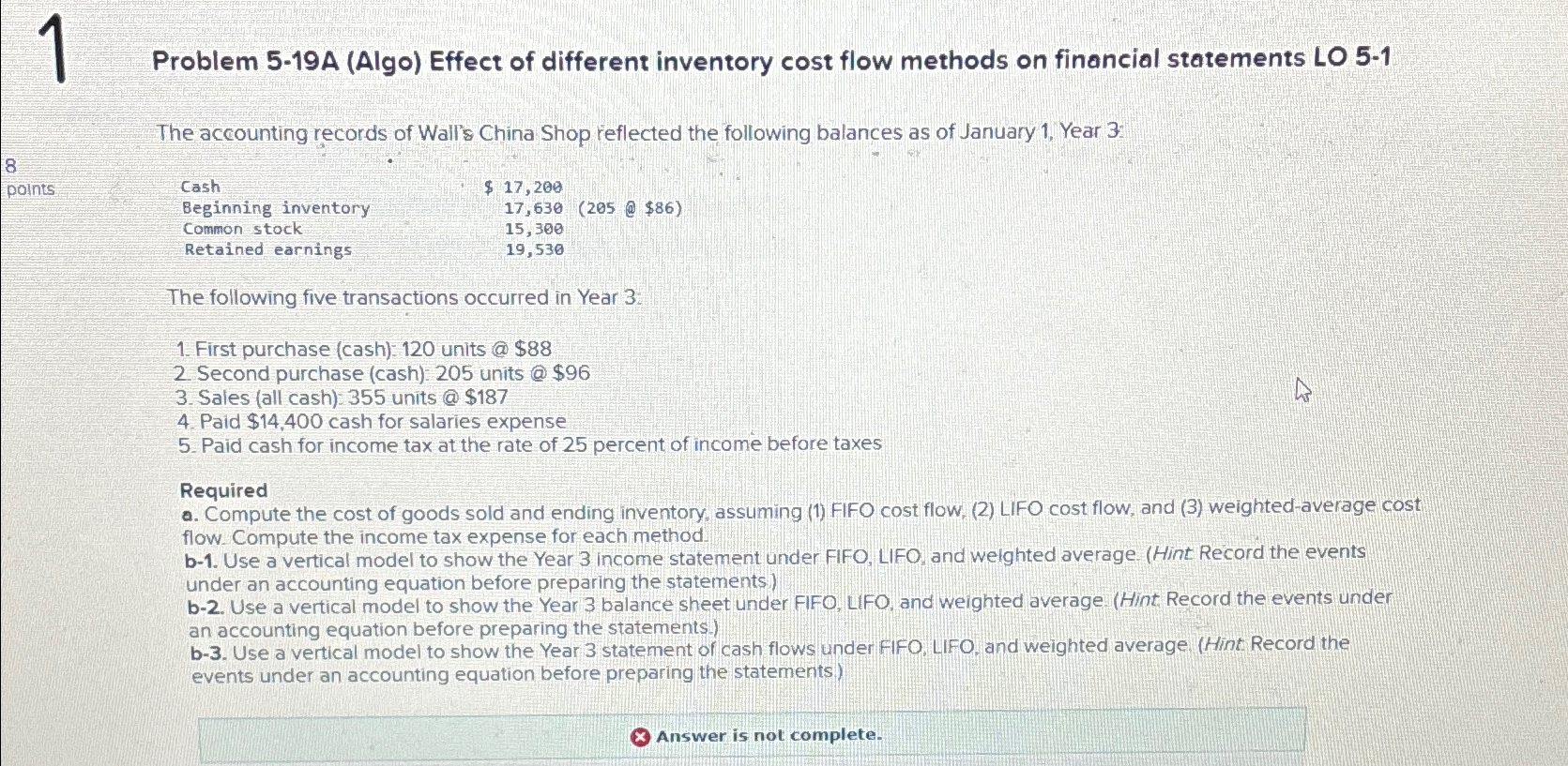 Solved 1 ﻿Problem 5-19A (Algo) ﻿Effect of different | Chegg.com