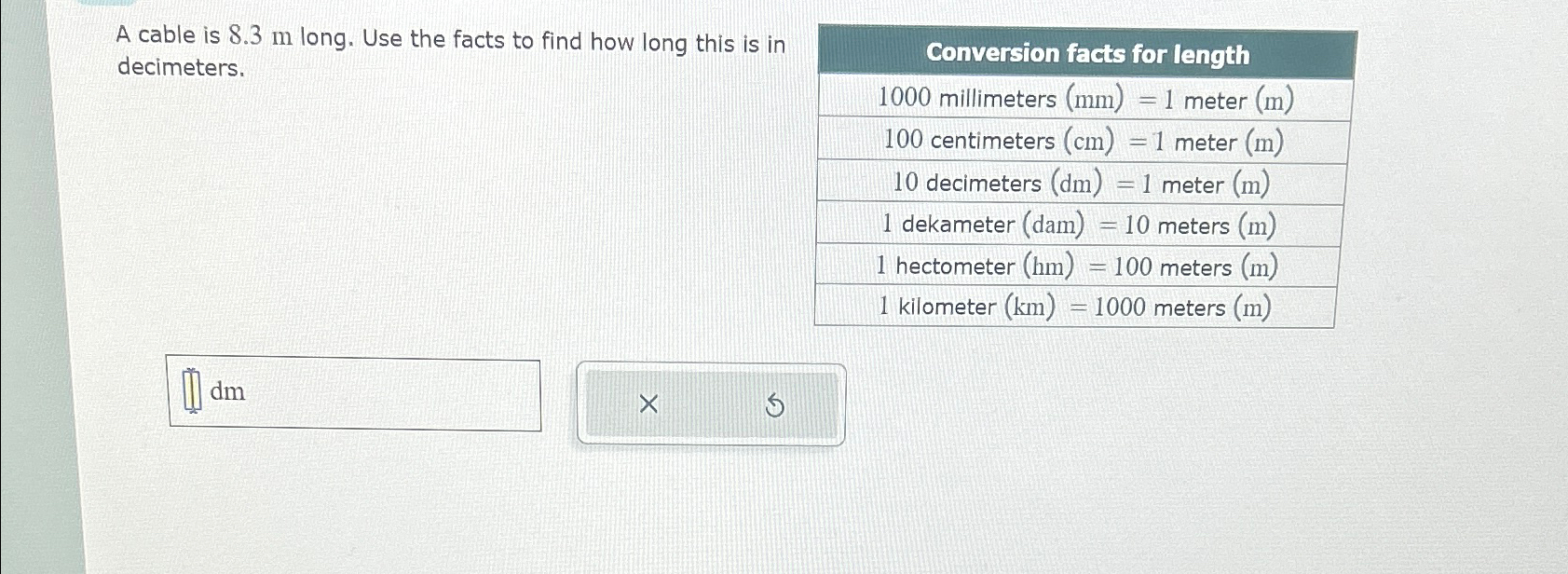 Solved A cable is 8.3m ﻿long. Use the facts to find how long | Chegg.com