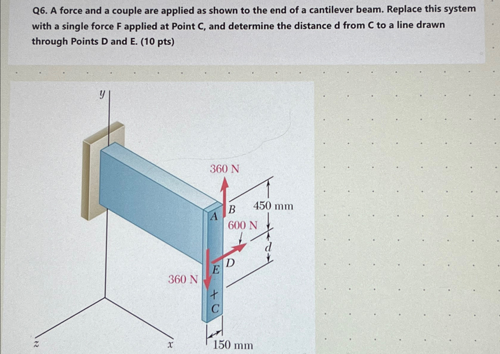 Solved Q6. ﻿A force and a couple are applied as shown to the | Chegg.com