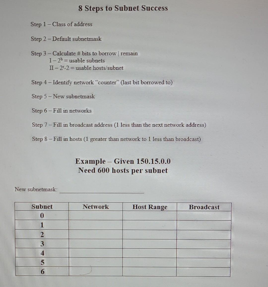 Solved 8 Steps to Subnet Success Step 1 - Class of address | Chegg.com