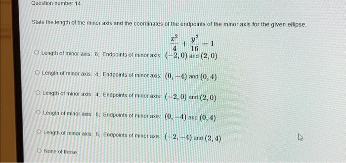 Solved State the length of the minor axis and the | Chegg.com