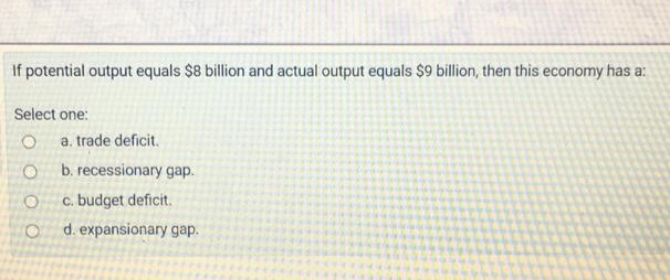 Solved If potential output equals $8 billion and actual | Chegg.com
