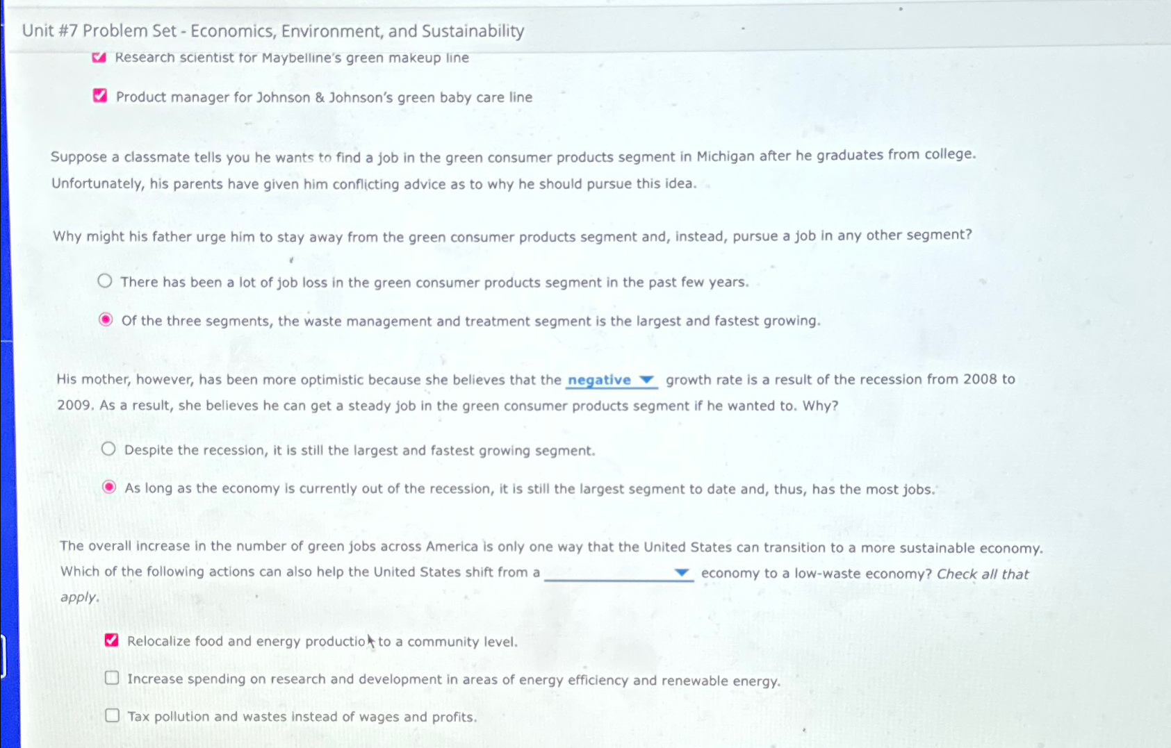 Solved Unit #7 ﻿Problem Set - ﻿Economics, Environment, and | Chegg.com
