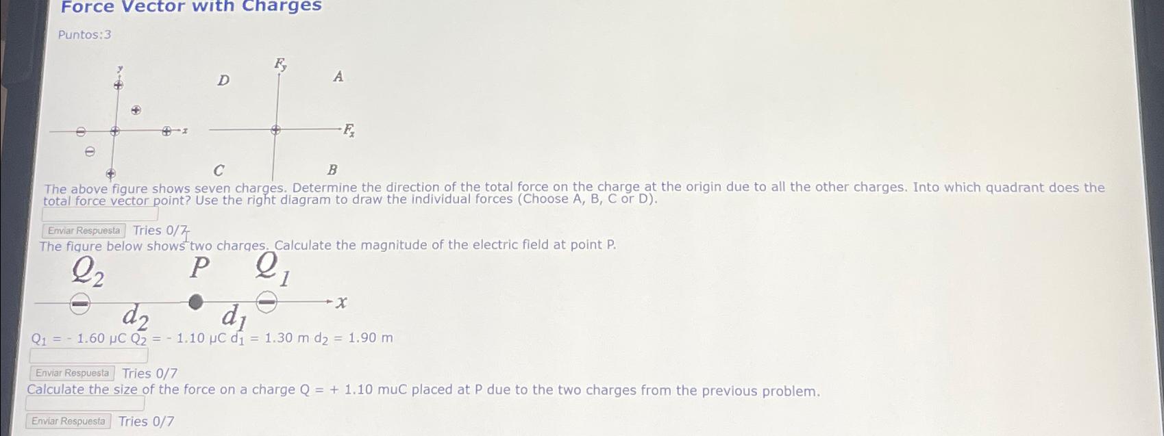 Solved Force Vector with Charges\\nPuntos: 3\\ndirection of | Chegg.com