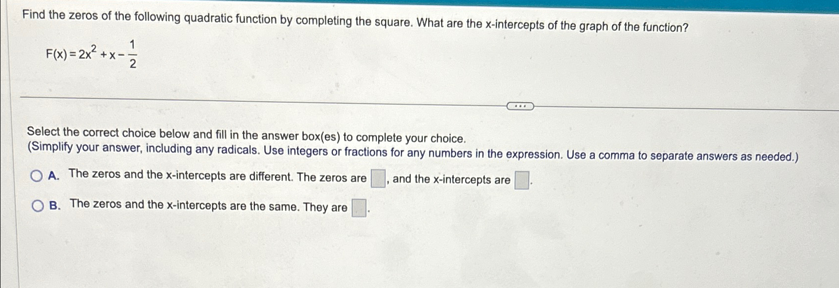 Solved Find the zeros of the following quadratic function by | Chegg.com