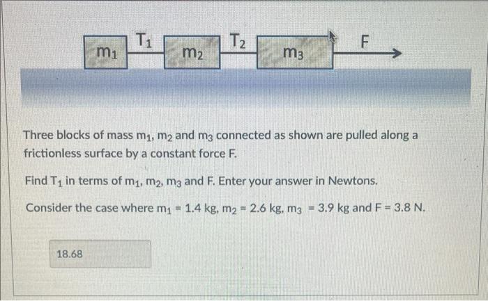 Solved Three blocks of mass m1,m2 and m3 connected as shown | Chegg.com
