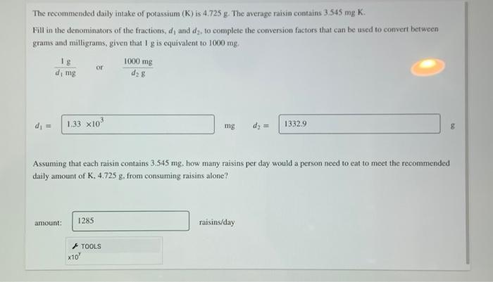Solved The recommended daily intake of potassium (K) is | Chegg.com
